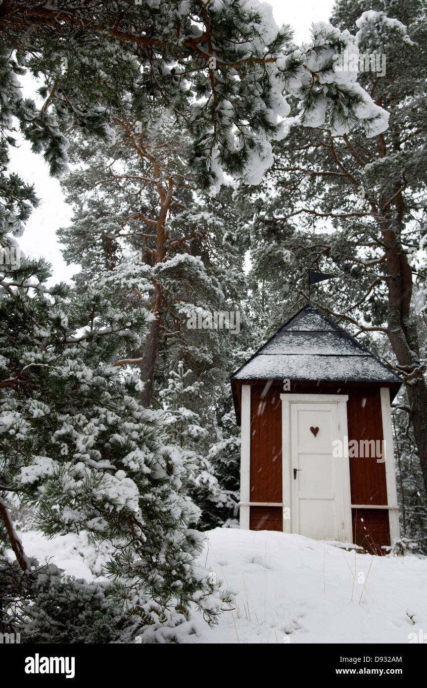 An outside lavatory in the forest in the winter, Sweden Stock Photo - Alamy
