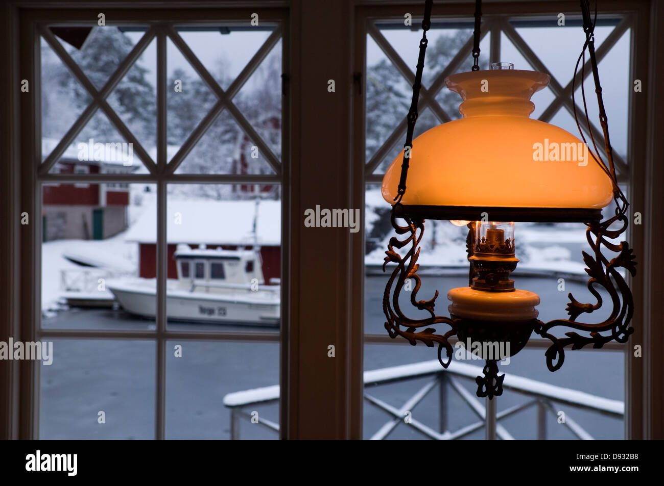 A lamp in a window, Sweden Stock Photo - Alamy