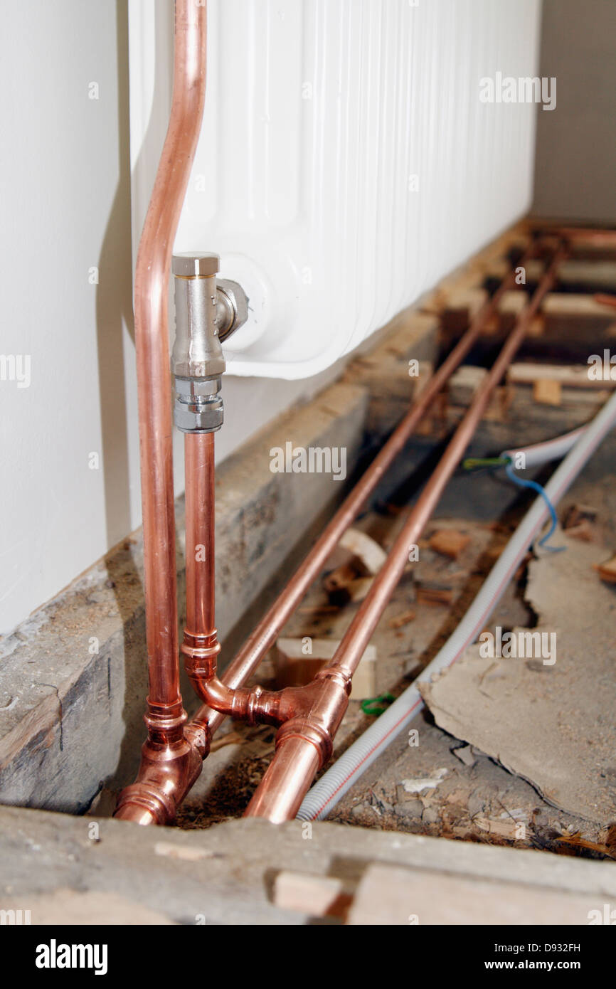 Close-up of central heating pipes Stock Photo - Alamy