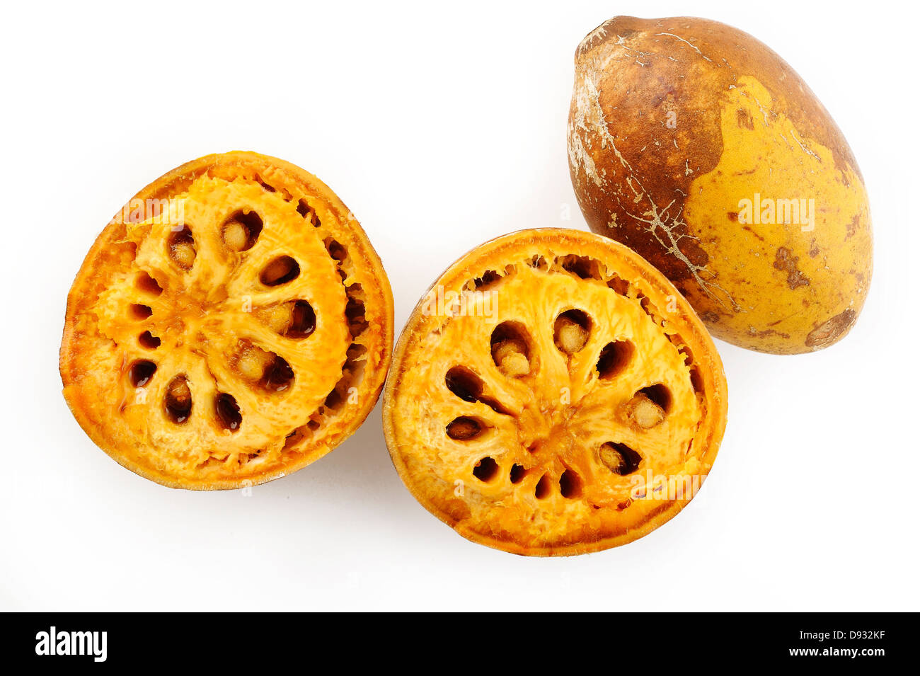 ripe bael fruit on white background Stock Photo - Alamy