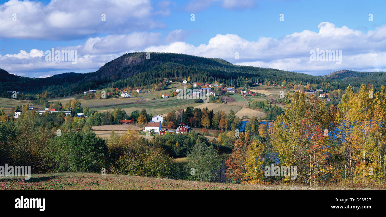 Countryside with fields and houses Stock Photo - Alamy