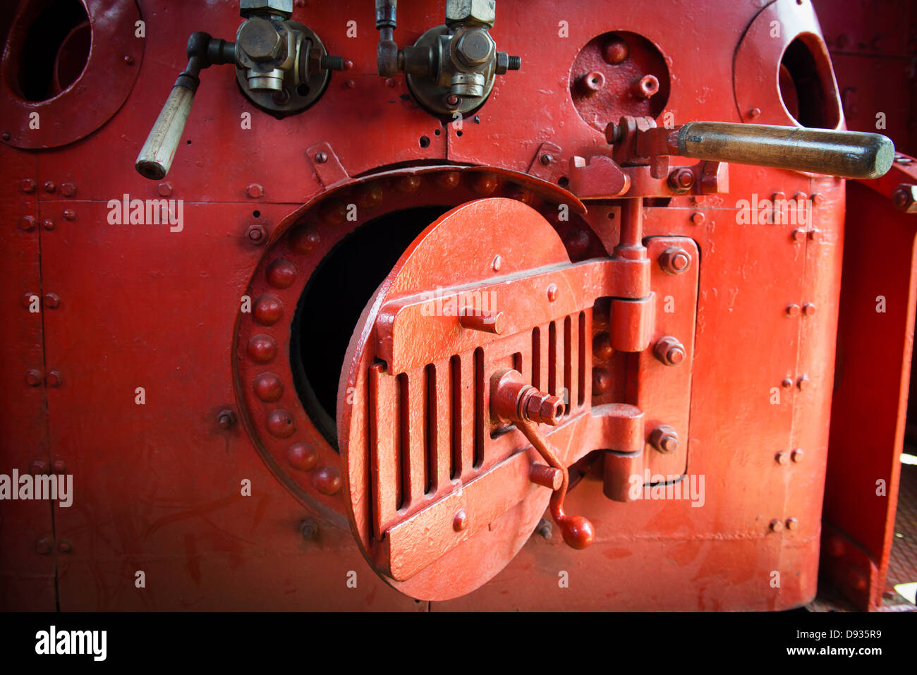 Red engine room of steam locomotive Stock Photo - Alamy