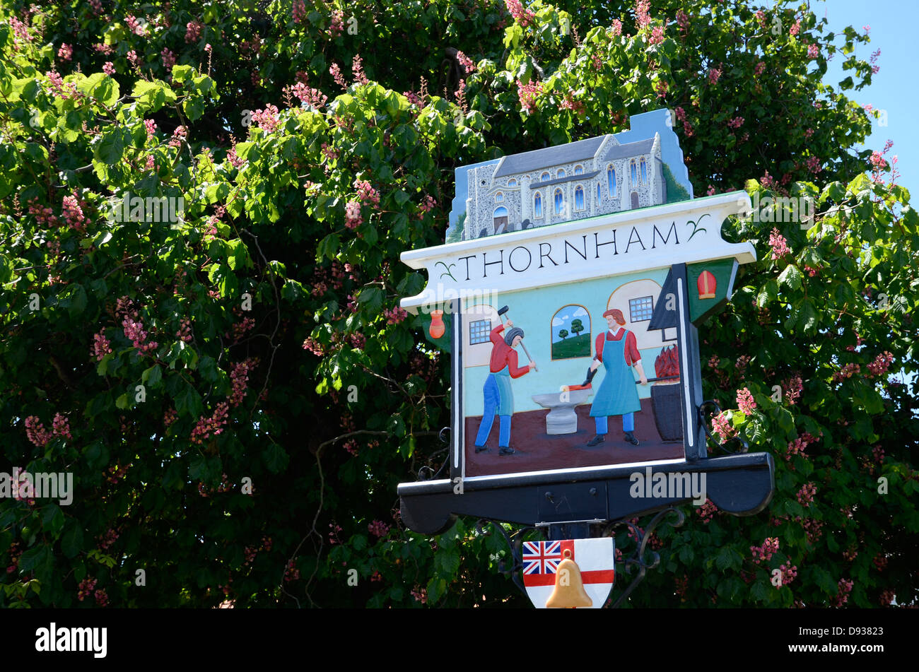 The village sign at Thornham in north Norfolk Stock Photo - Alamy