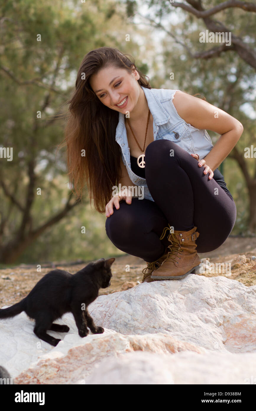 Attractive young greek brunette girl posing outdoors in Athens, Greece ...