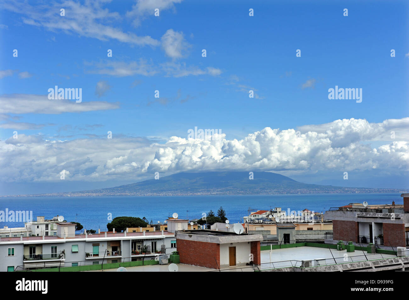 Rooftop view of Mount Vesuvius in the Bay of Naples from Sorrento Stock ...