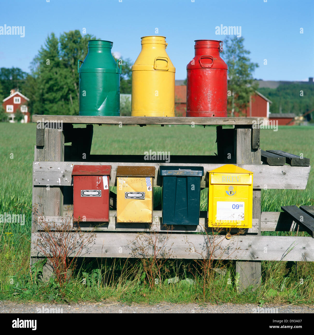Mailboxes and milk cans, Sweden Stock Photo - Alamy