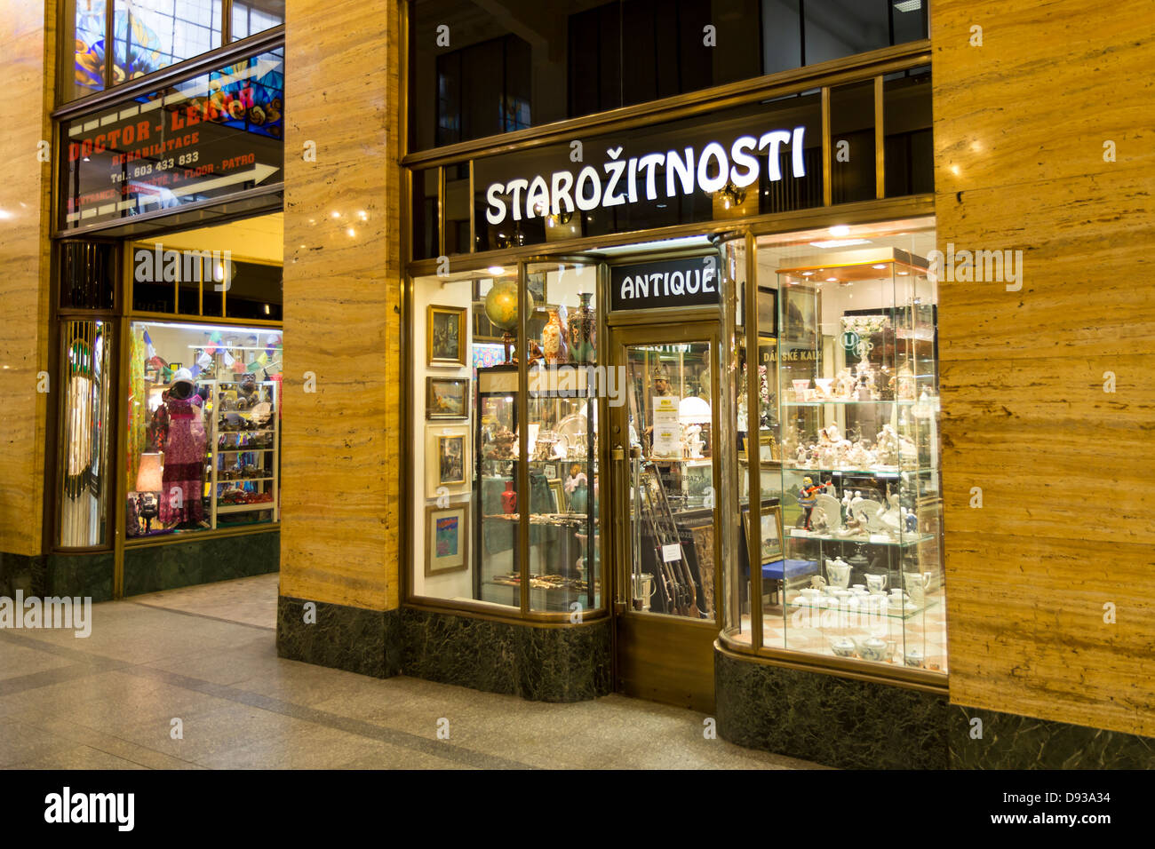 Antique shop in the Lucerna Pasaz (Passage) in Prague, Czech Republic ...