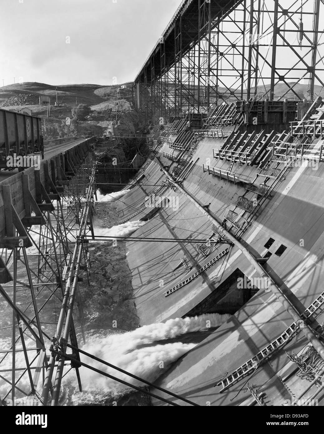 This image showcases the construction of the Friant Dam, identified as ...