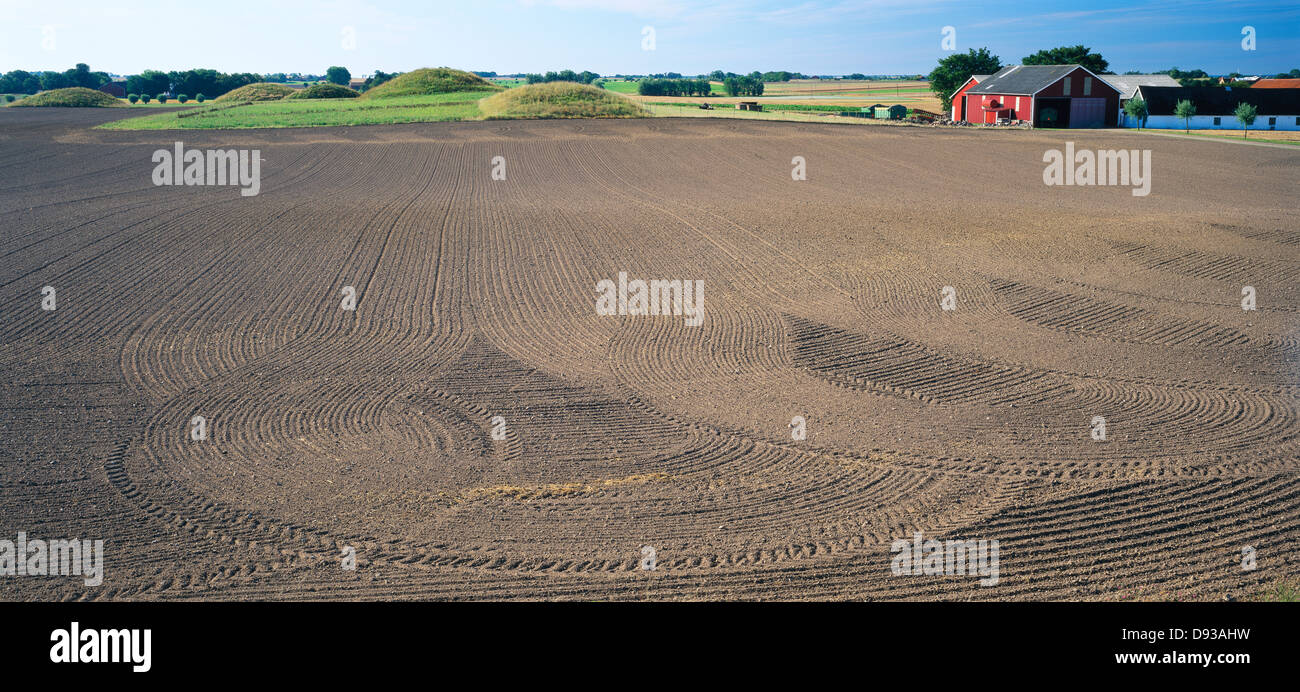 Disked field by a farm Stock Photo - Alamy