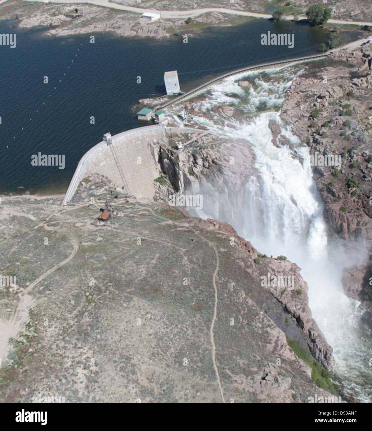 This image shows the Pathfinder Dam, located in the Great Plains region ...