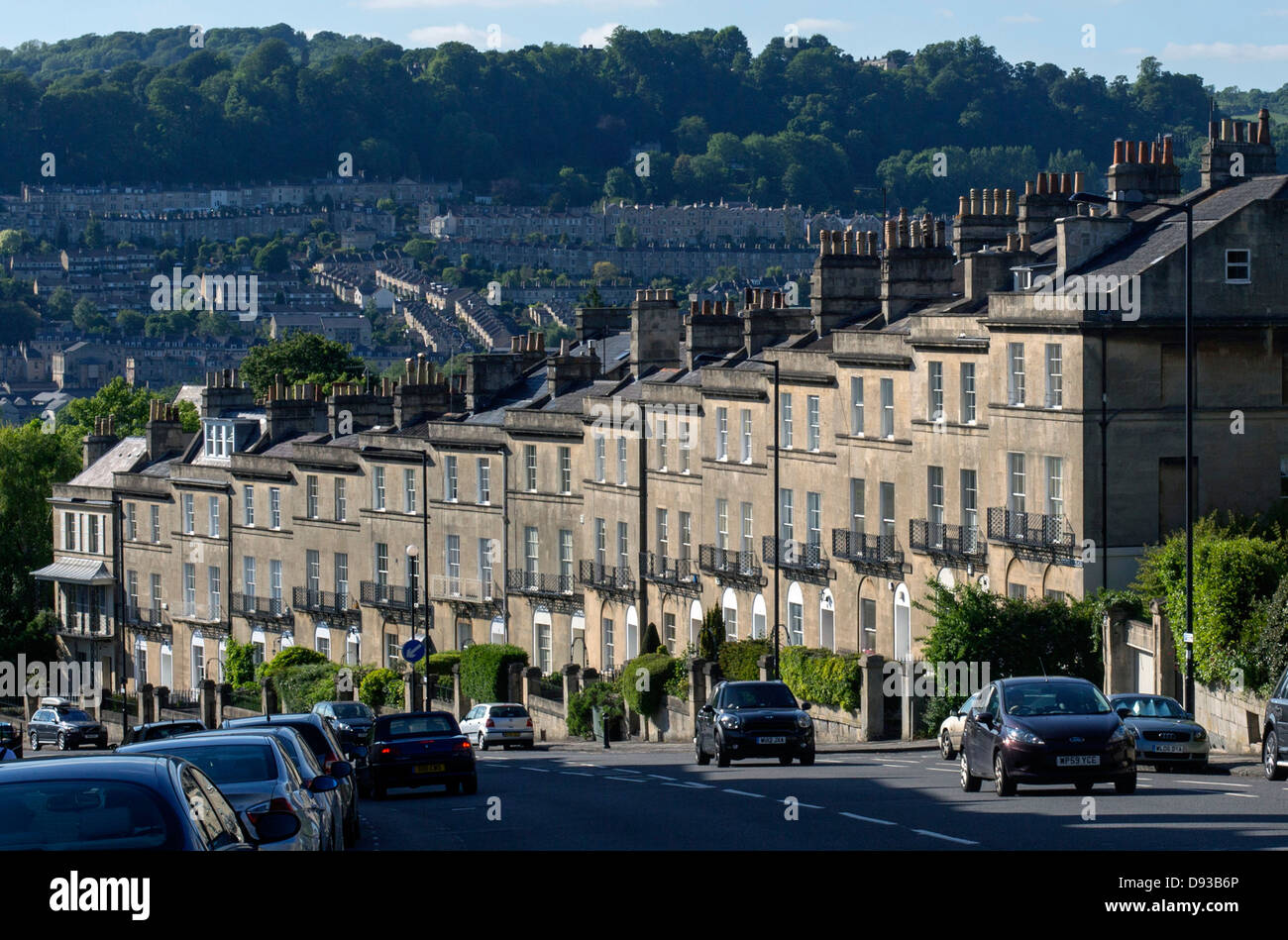 A row of houses in Bath with view of city behind Stock Photo - Alamy