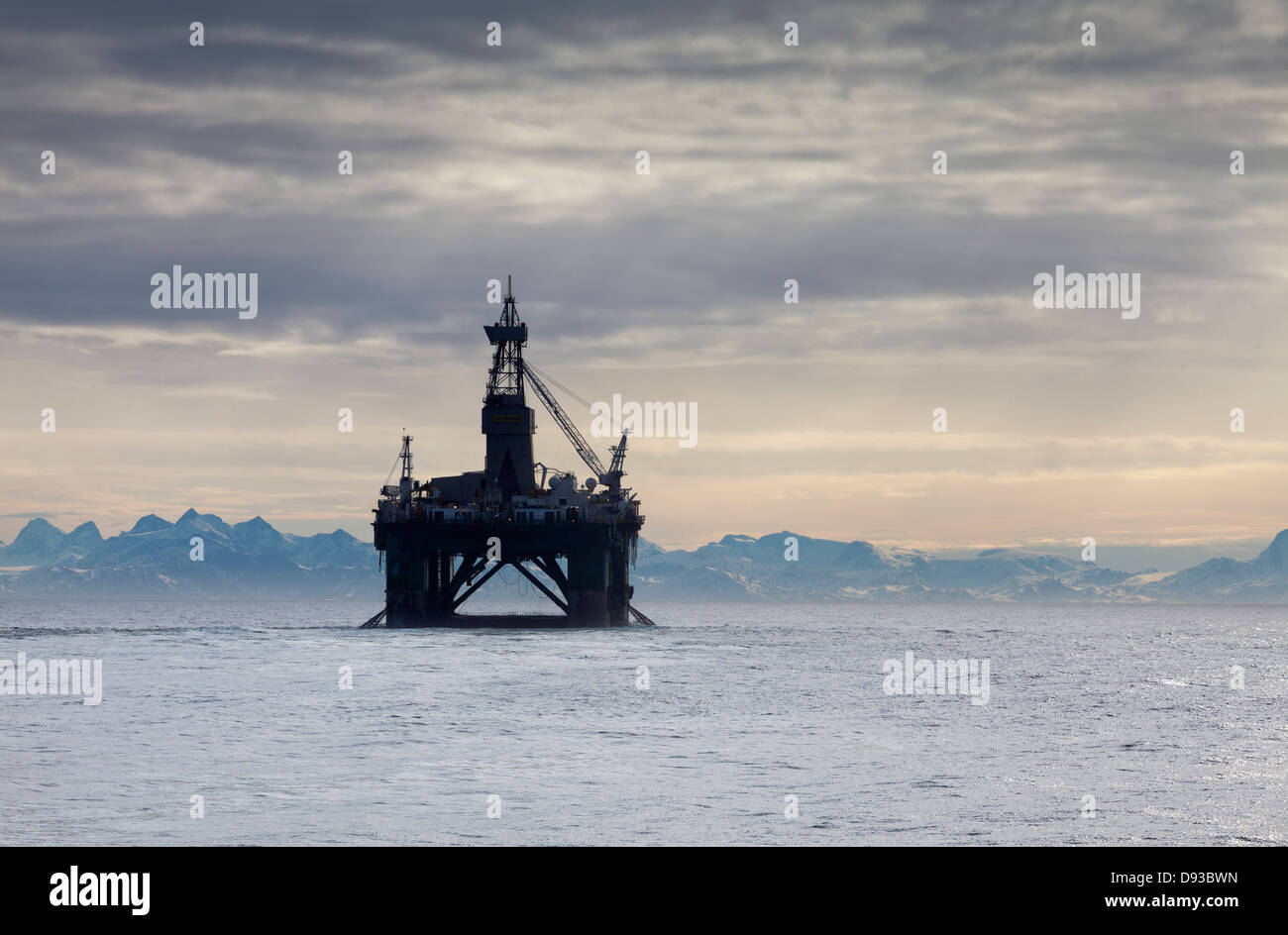 The exploratory drilling rig Leiv Eiriksson off the coast of Greenland ...