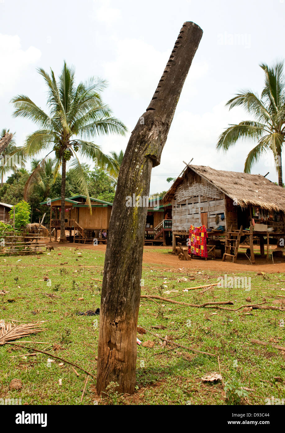 Alak Minority Sacrifice Crocodile Pillar, Boloven, Laos Stock Photo - Alamy