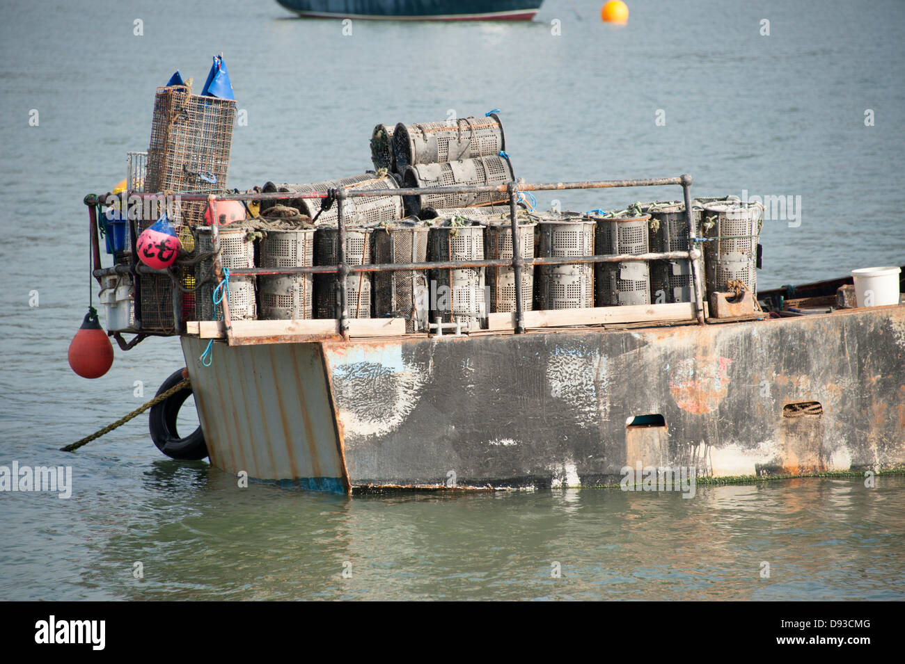 Lobster pots on fishing boat in UK waters Stock Photo - Alamy