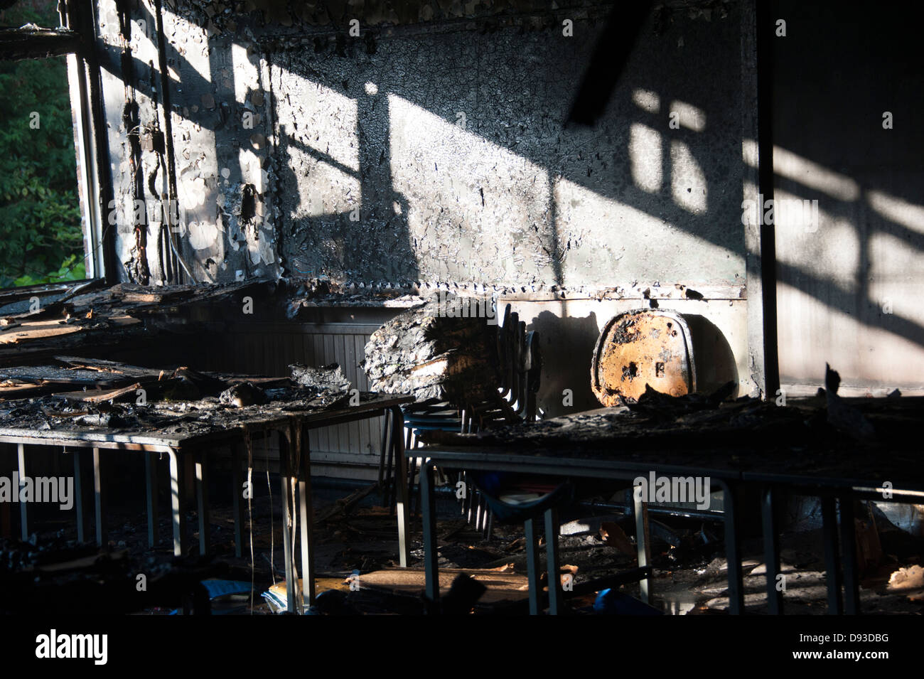 Burnt out school classroom fire Stock Photo - Alamy