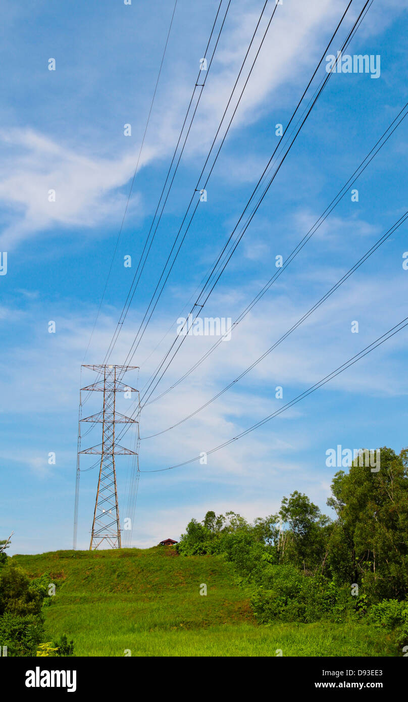 Power cable tower on a hill. Concept of power transmission Stock Photo ...