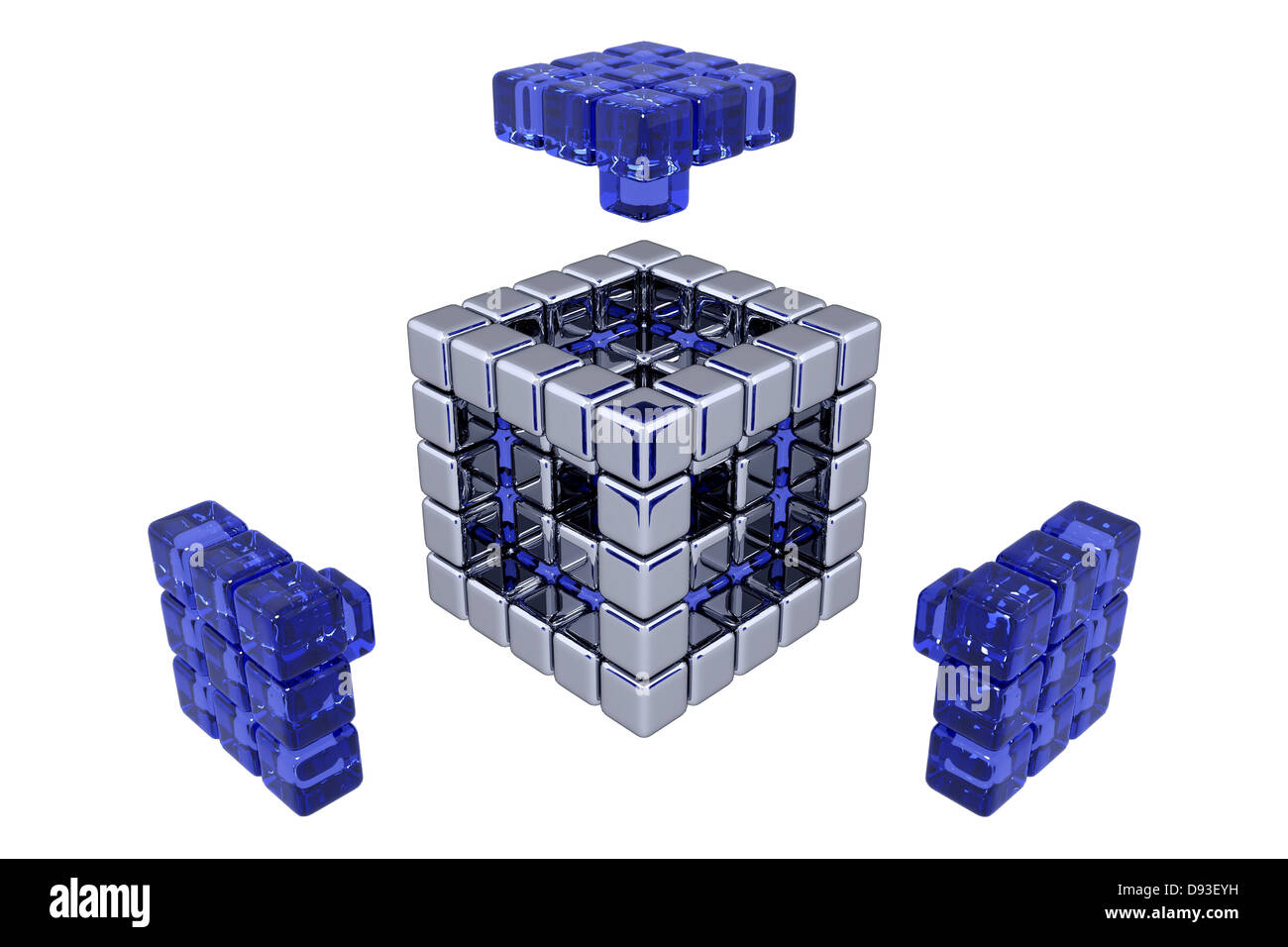 3D Cubes - Assembling Parts - Blue Glass (3D, white background Stock ...