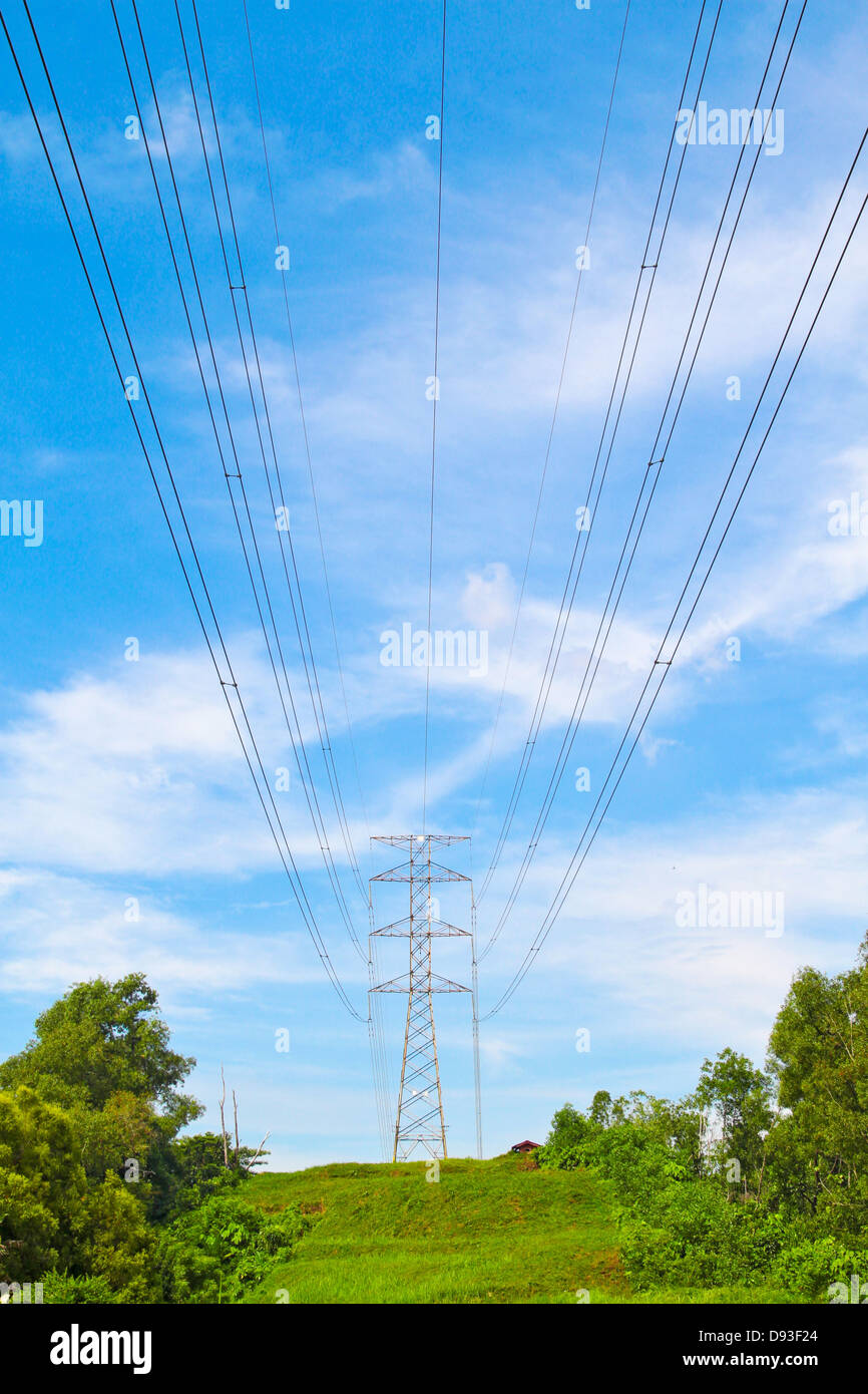 Power cable tower on a hill. Concept of power transmission Stock Photo ...