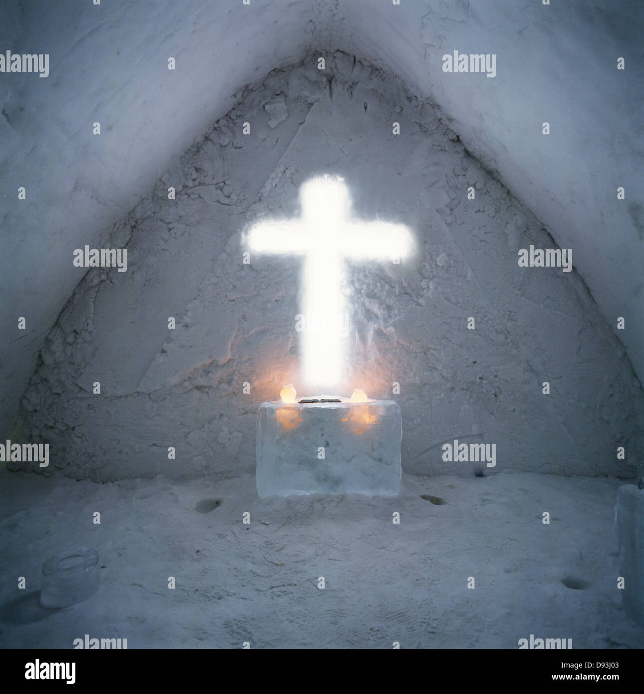 IllumiNATed cross on ice Stock Photo - Alamy