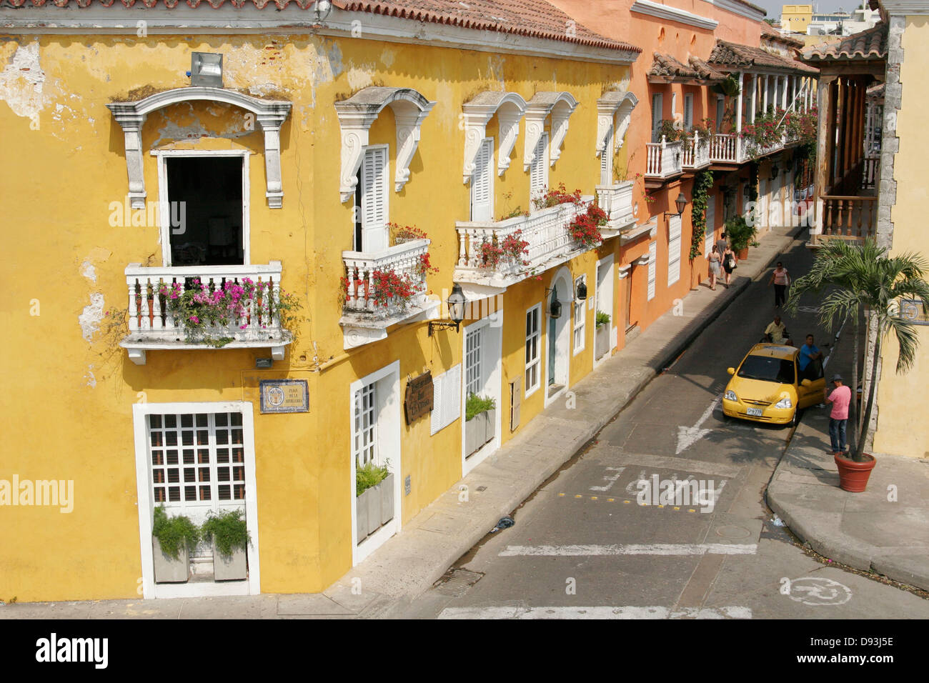 Balconies of colonial buildings in historical center of Cartagena de ...