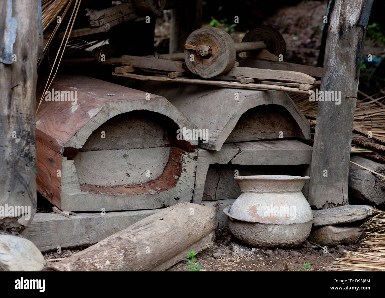 Thai Kaho Coffins Under A House, Ban Sam Kang, Laos Stock Photo - Alamy