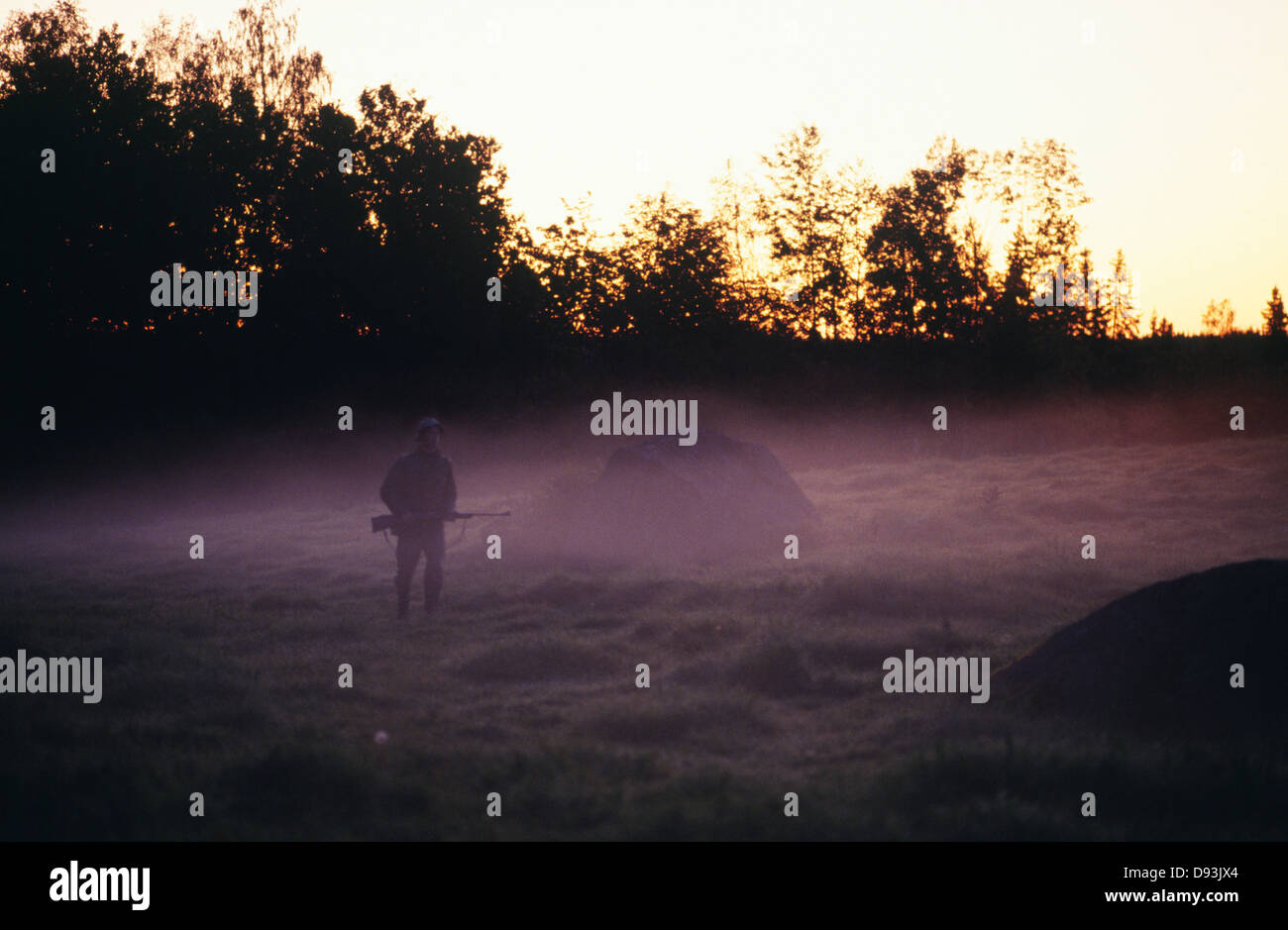 Man with gun walking on grass Stock Photo - Alamy