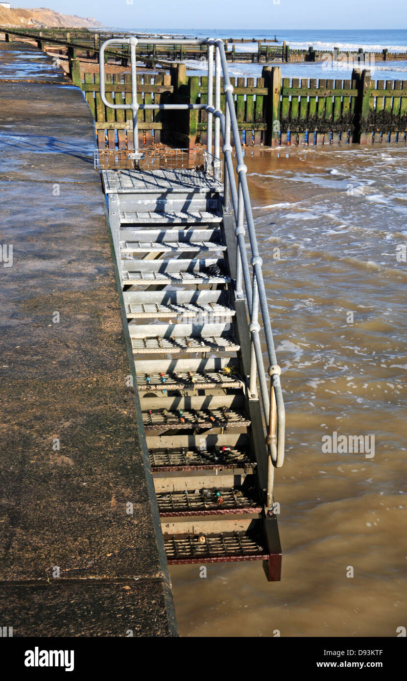 Steps to the beach left suspended due to heavy scour at Bacton-on-Sea ...