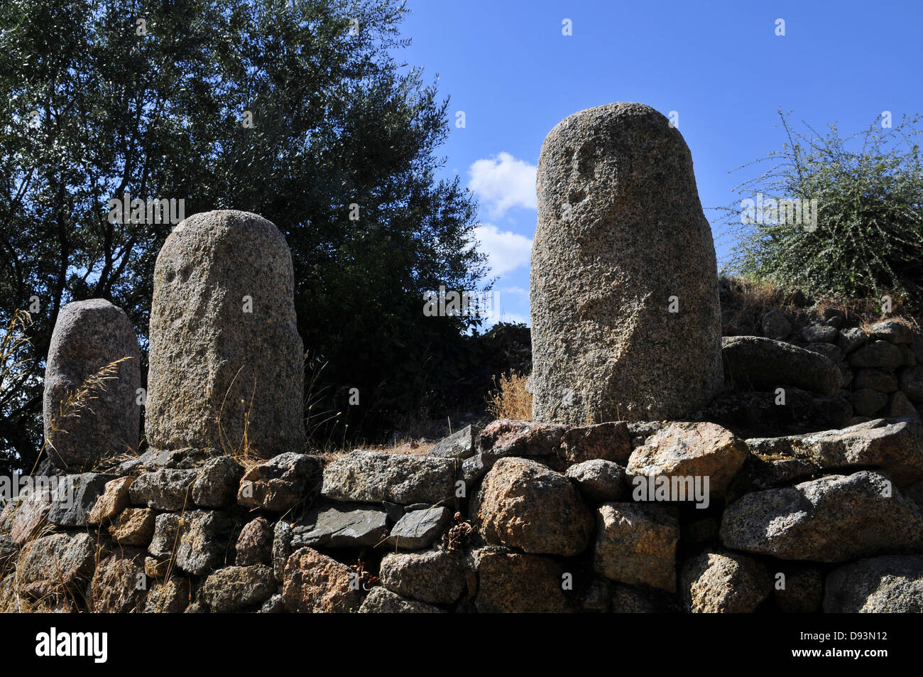 Menhirs No. VIII, XI and VII (from left), Filitosa, Corsica, France ...