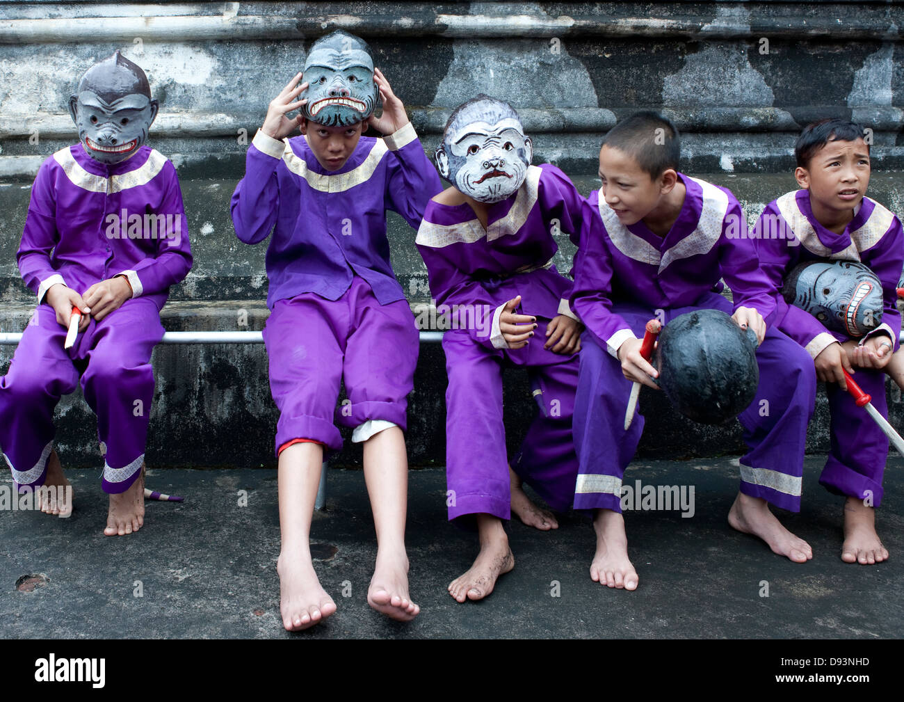 Kids With Masks During Pii Mai Lao New Year Celebration, Luang Prabang ...