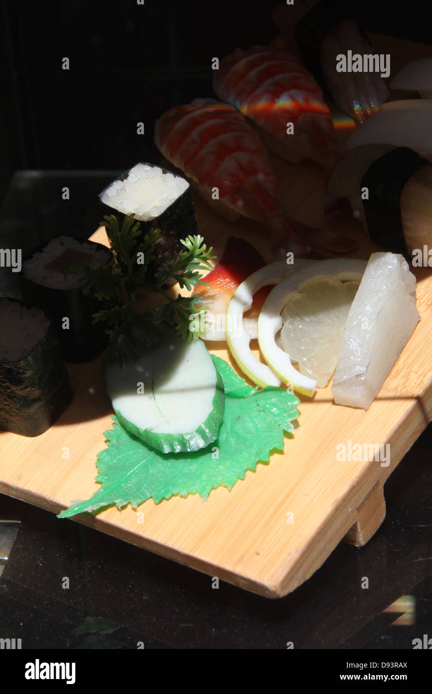 plastic display models of japanese food in restaurant window in rome ...
