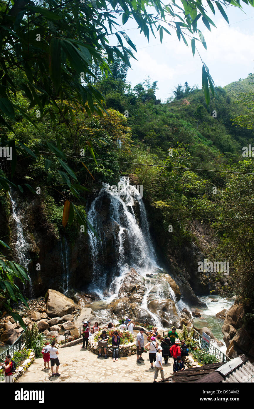 Sapa region, North Vietnam - Tourists on cat cat village Stock Photo ...