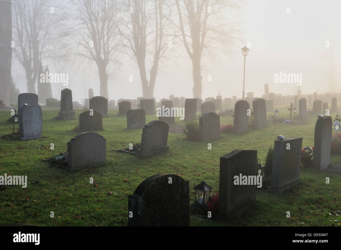 Cemetery in fog Stock Photo - Alamy