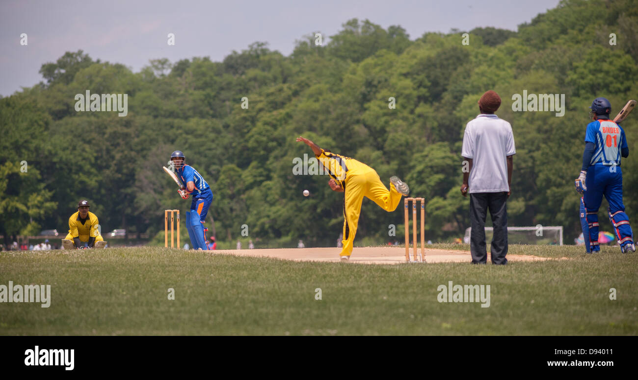Cricketers play cricket in Van Cortlandt Park in the Bronx in New York ...