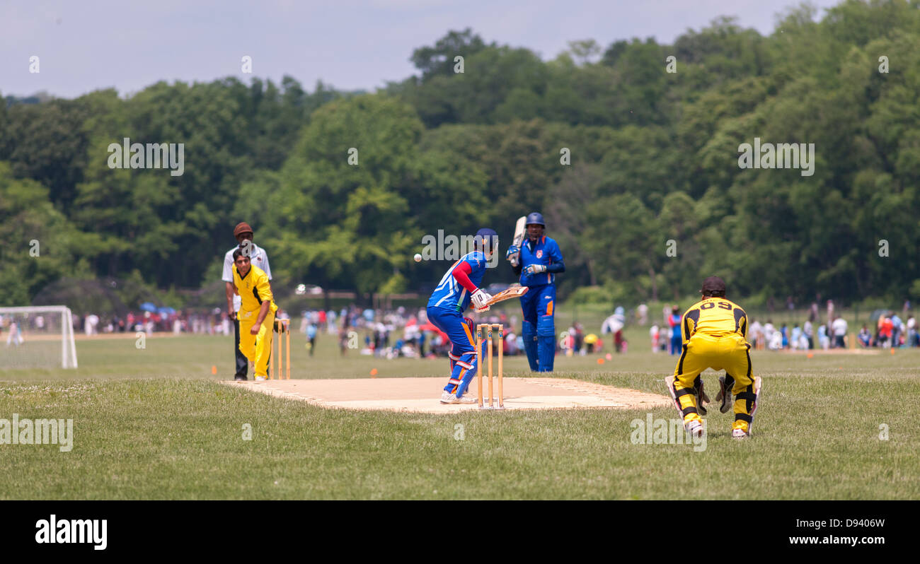 Cricketers play cricket in Van Cortlandt Park in the Bronx in New York ...