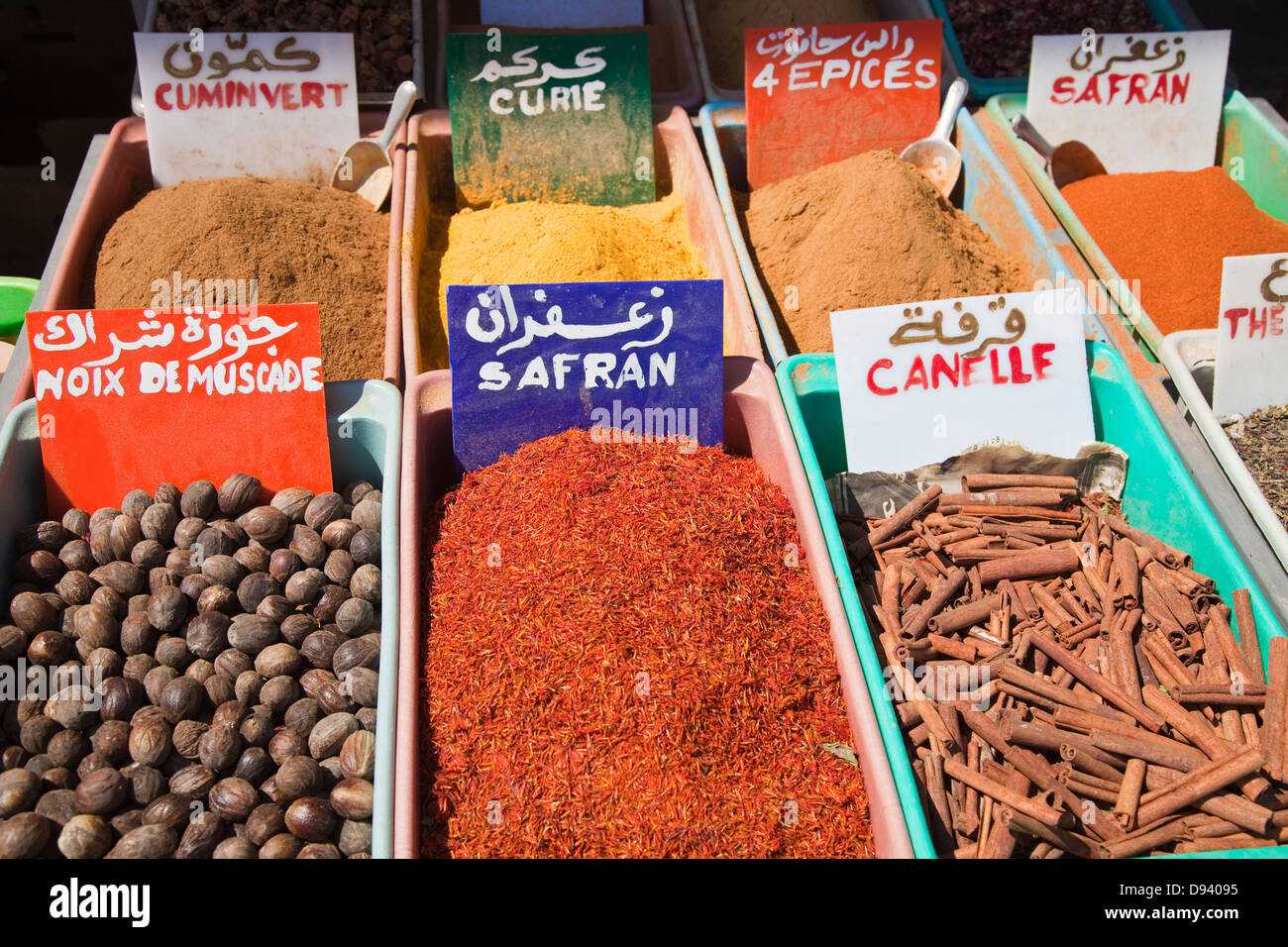 Various spices in market stall, close-up Stock Photo - Alamy