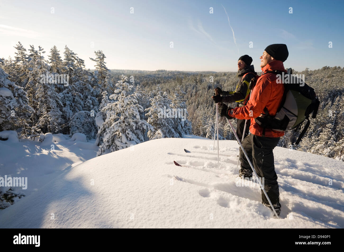 Two people cross country skiing Stock Photo - Alamy