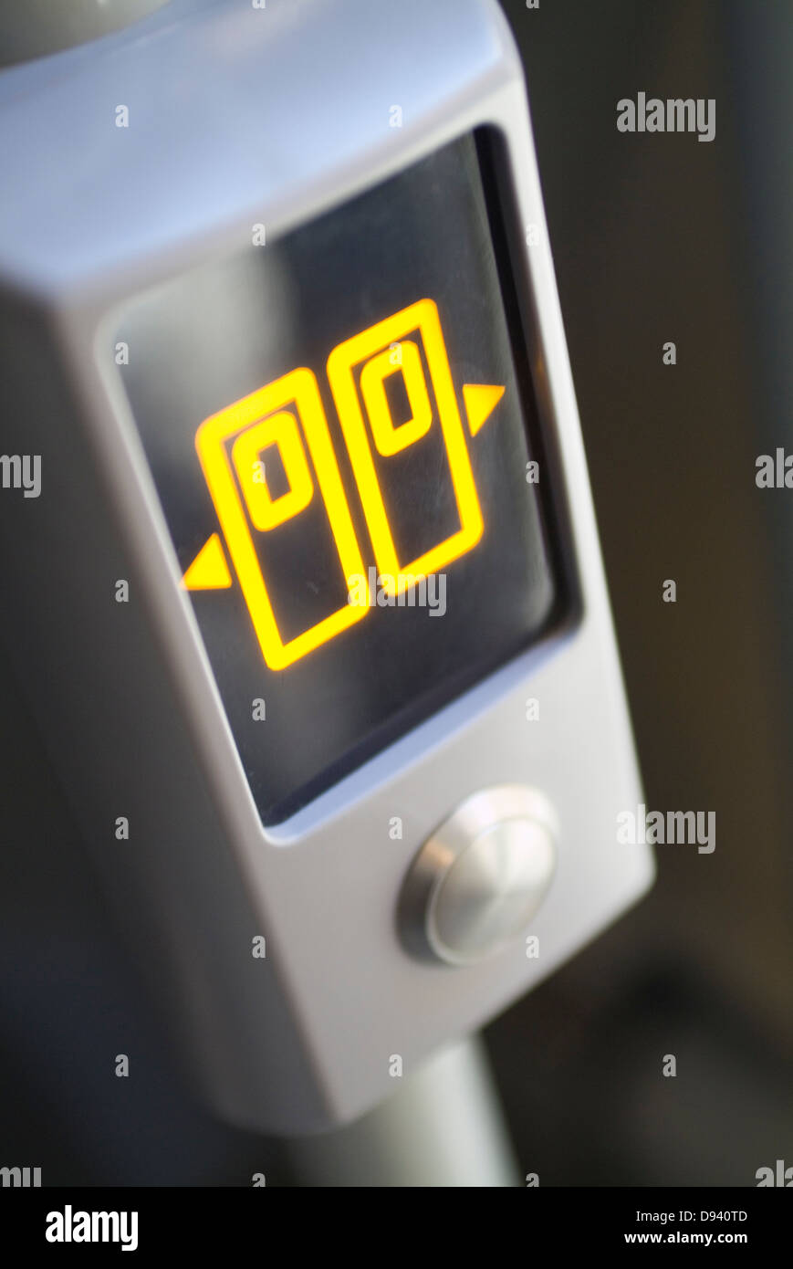 Stop button on a bus, close-up Stock Photo - Alamy