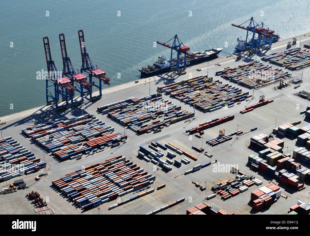 Cargo containers at harbour, aerial view Stock Photo - Alamy