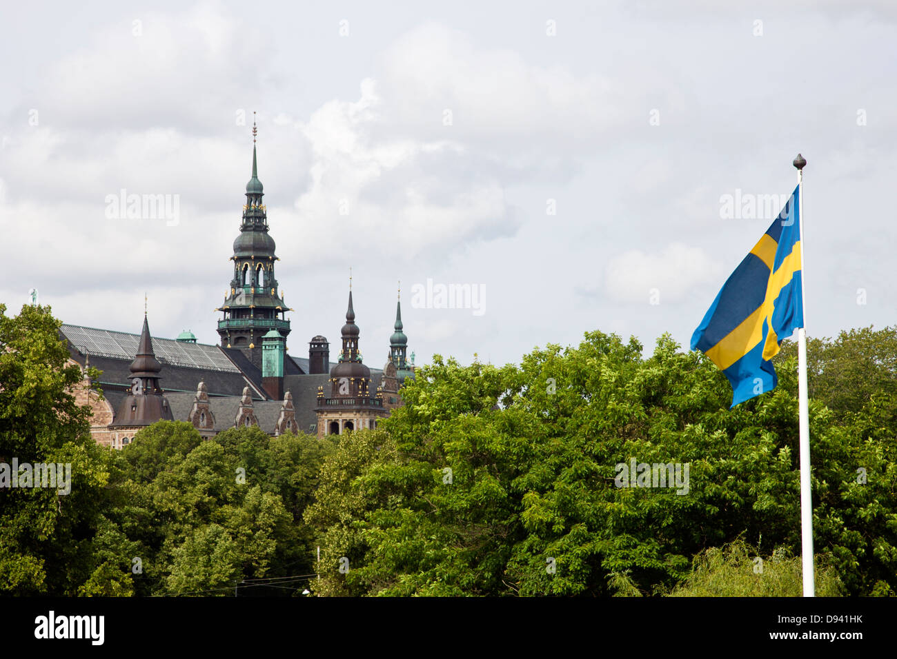 Swedish flag in front of museum building Stock Photo - Alamy