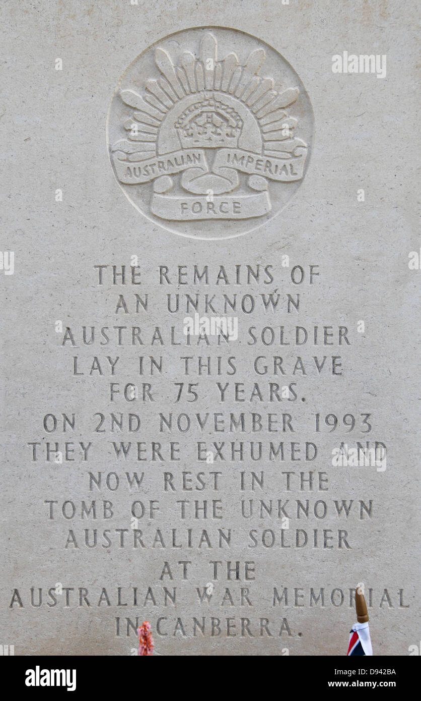 The plot from which Australia's Unknown Soldier was exhumed in 1993 ...