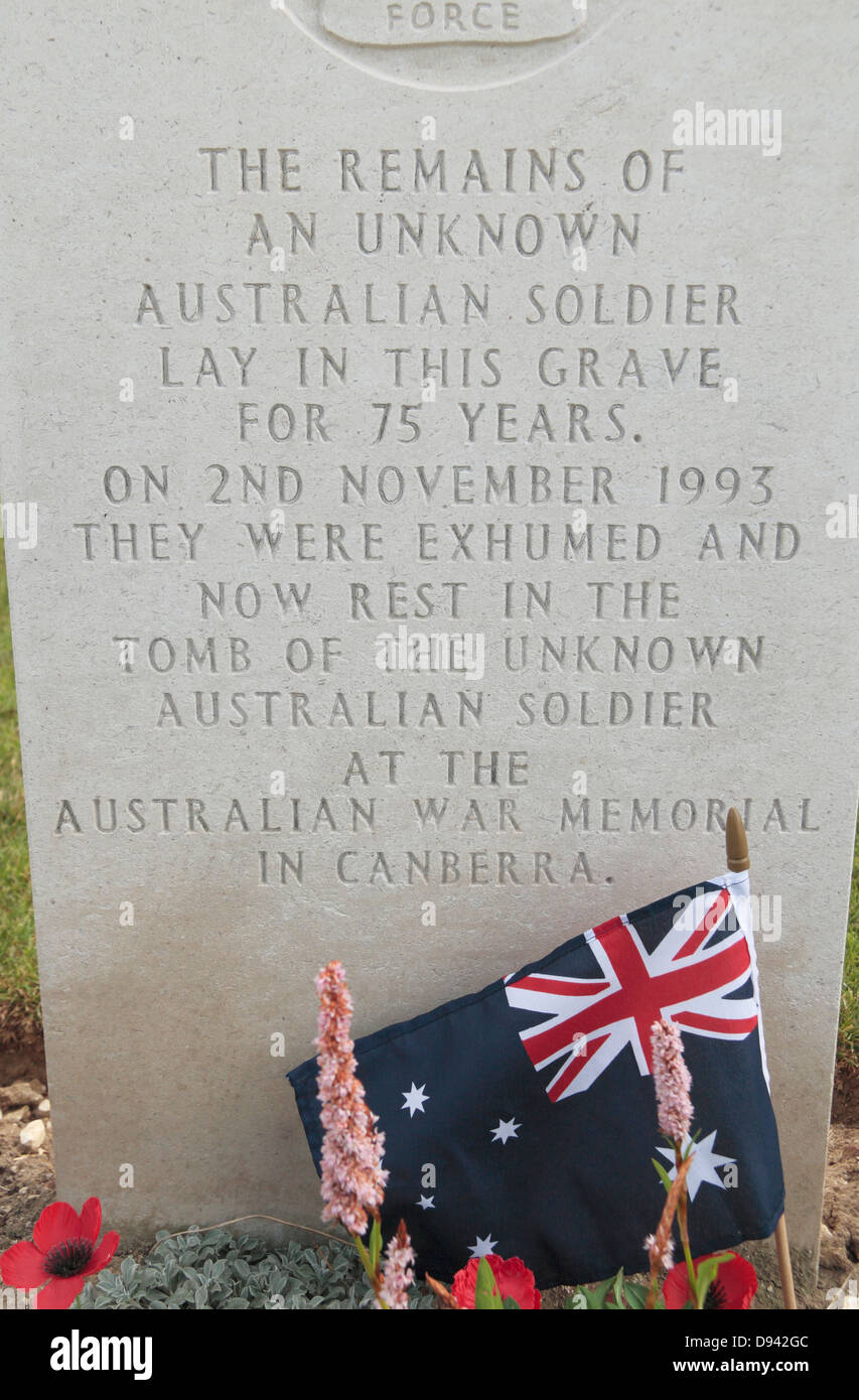 The plot from which Australia's Unknown Soldier was exhumed in 1993 ...