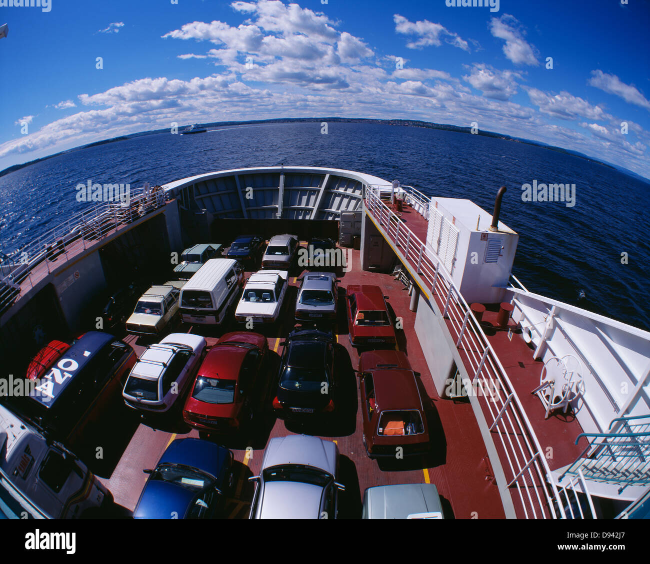 Cars parked in ship, elevated view Stock Photo - Alamy