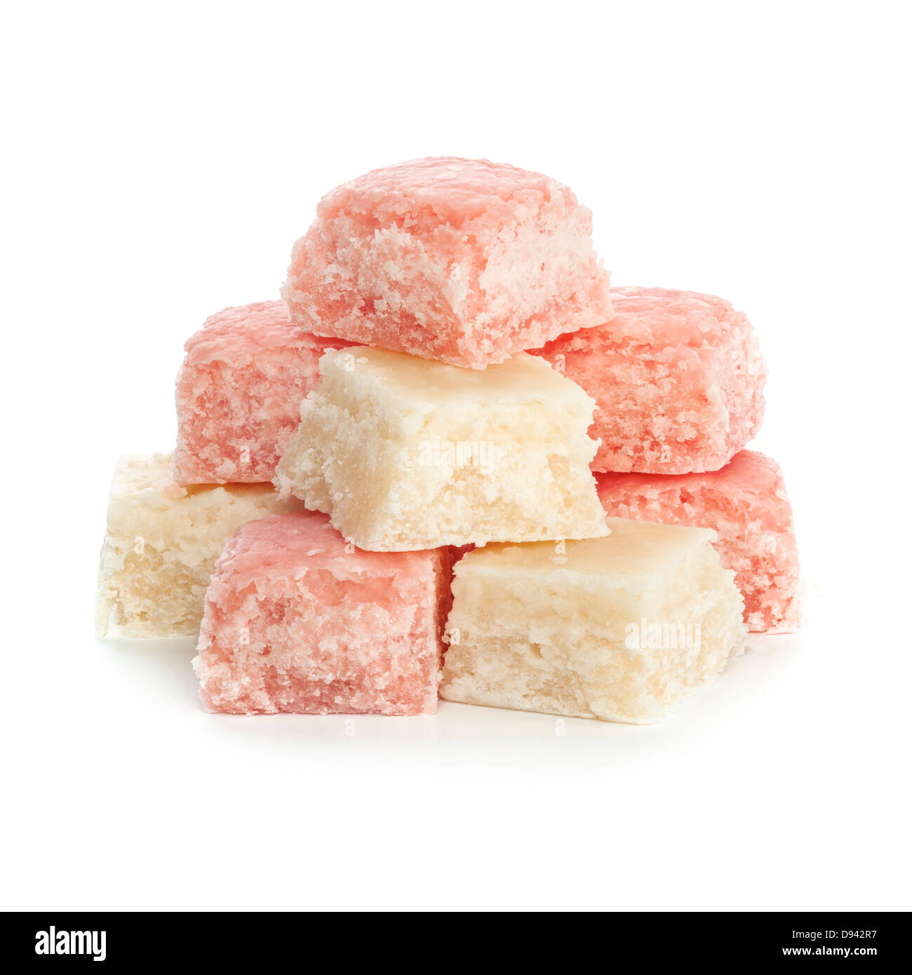 Coconut ice on white background with soft natural shadow, focus stack ...
