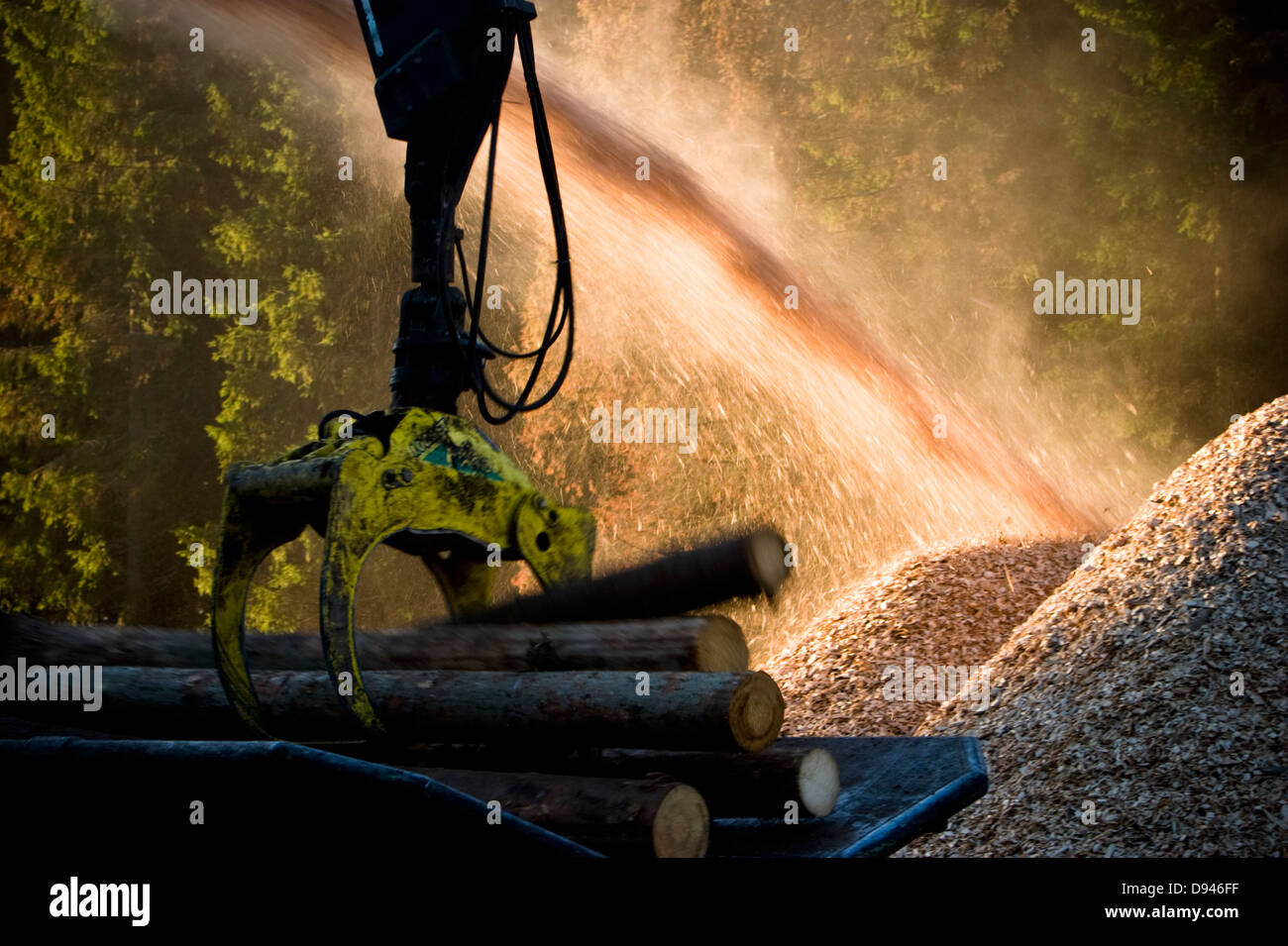 Production of wooden chips, Sweden Stock Photo - Alamy