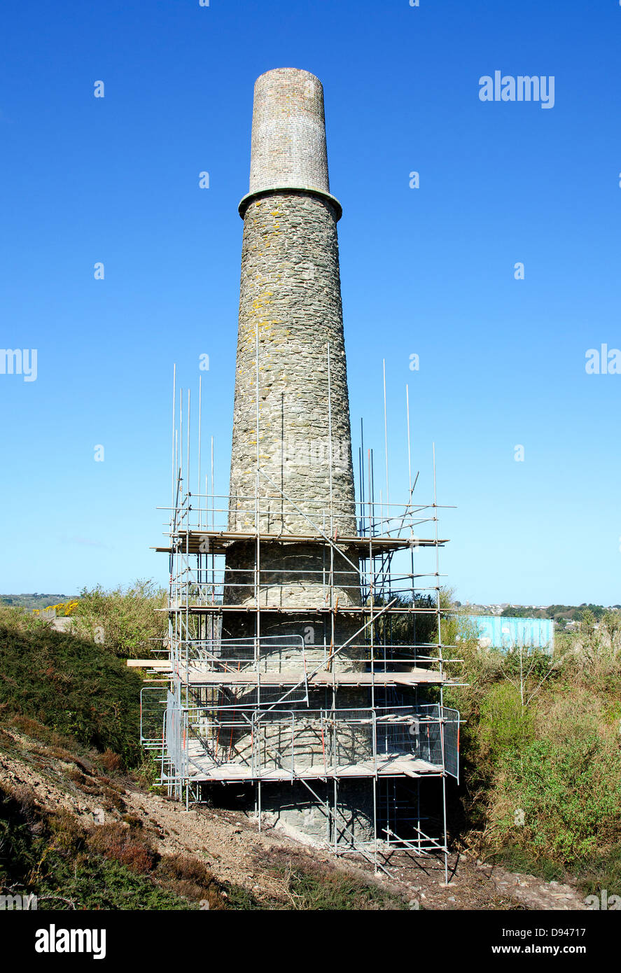 Restoration work on a chimney at Wheal Maid valley tin mines near ...