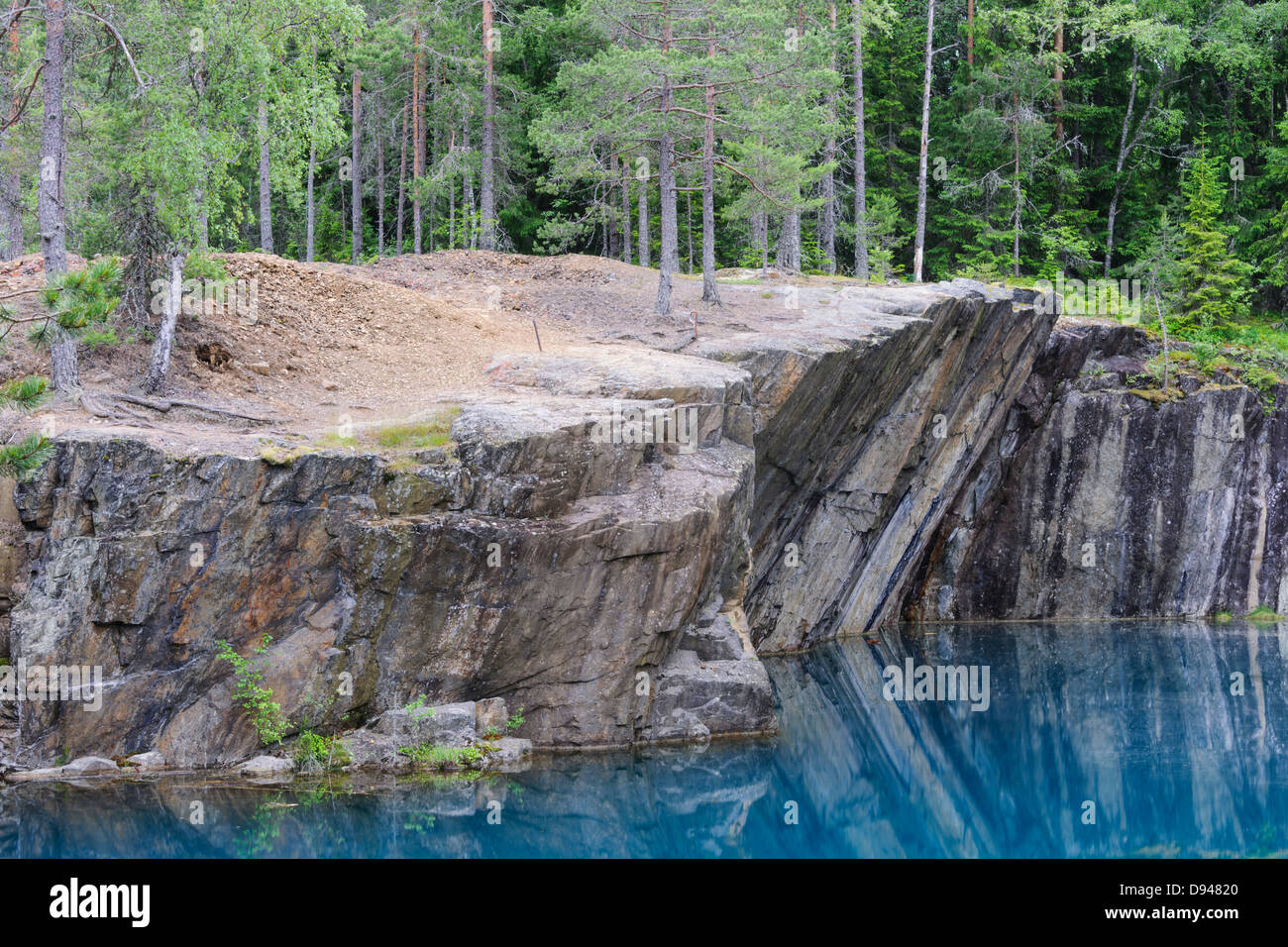 Forest on cliff over lake Stock Photo - Alamy