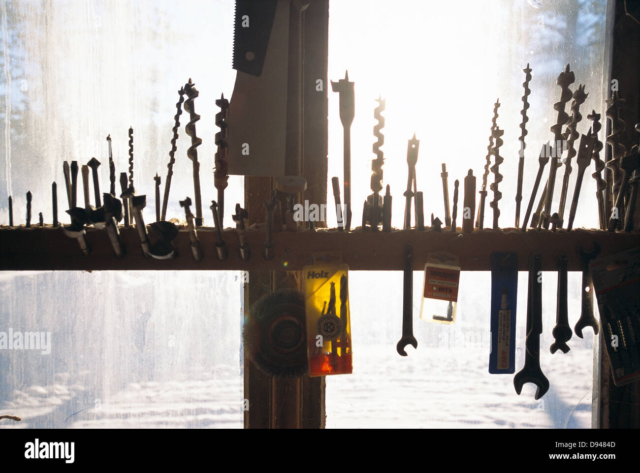 Tools by a window, Sweden Stock Photo - Alamy