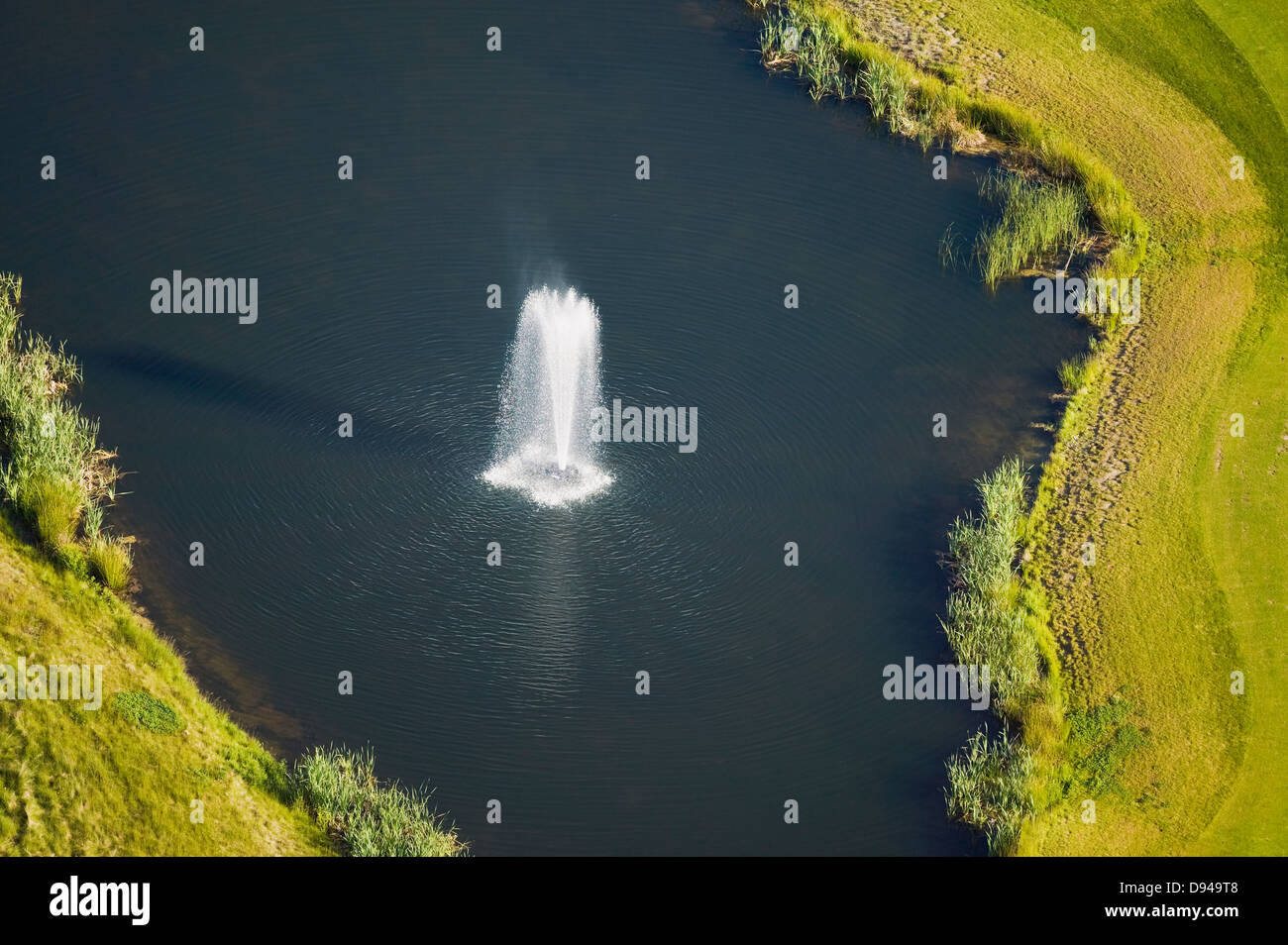 A fountain in a pond on a golf course, Ekero, Sweden Stock Photo - Alamy