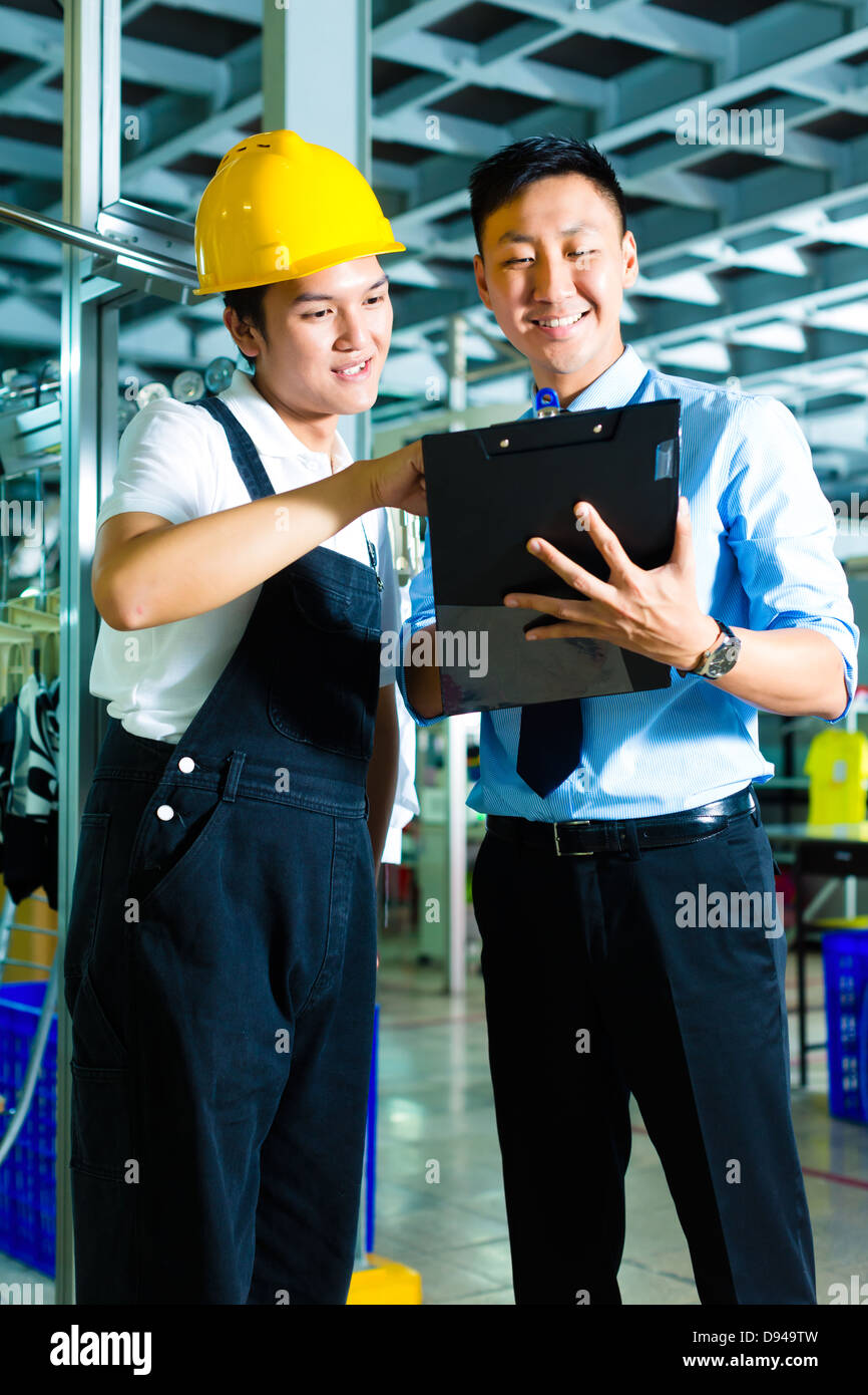 Worker or production manager and owner, ceo or controller, look on a ...