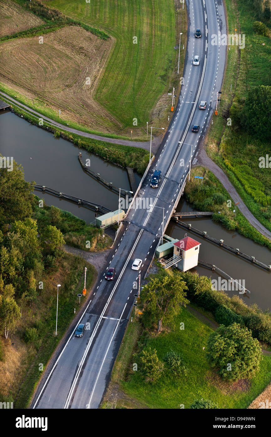 Aerial view of bridge over canal Stock Photo - Alamy
